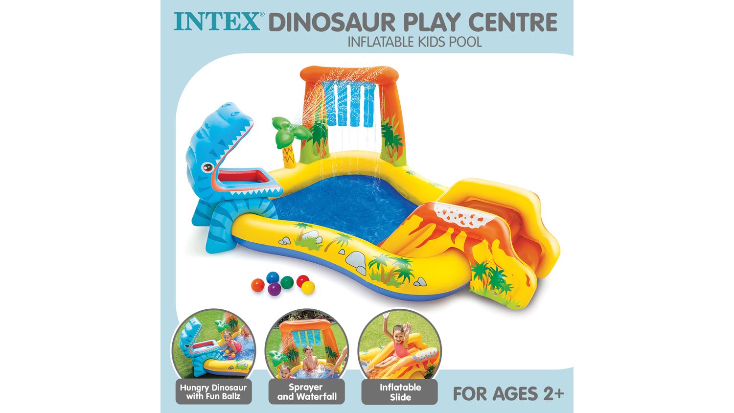 Intex Dinosaur Inflatable Kids Pool with Water Slide | Harvey Norman ...