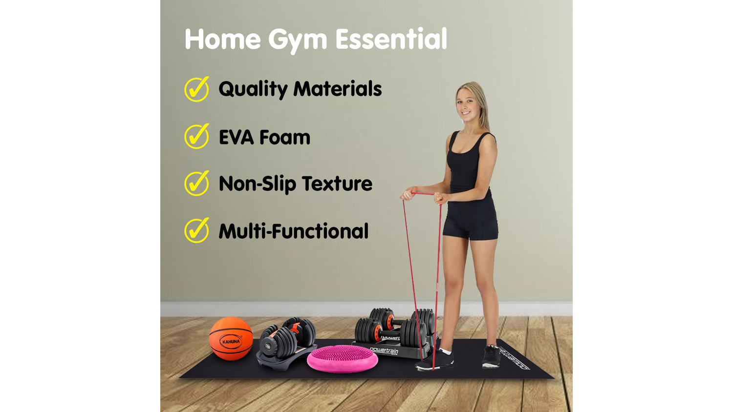 Powertrain 1.5m Exercise Equipment Mat - Black | Harvey Norman New Zealand
