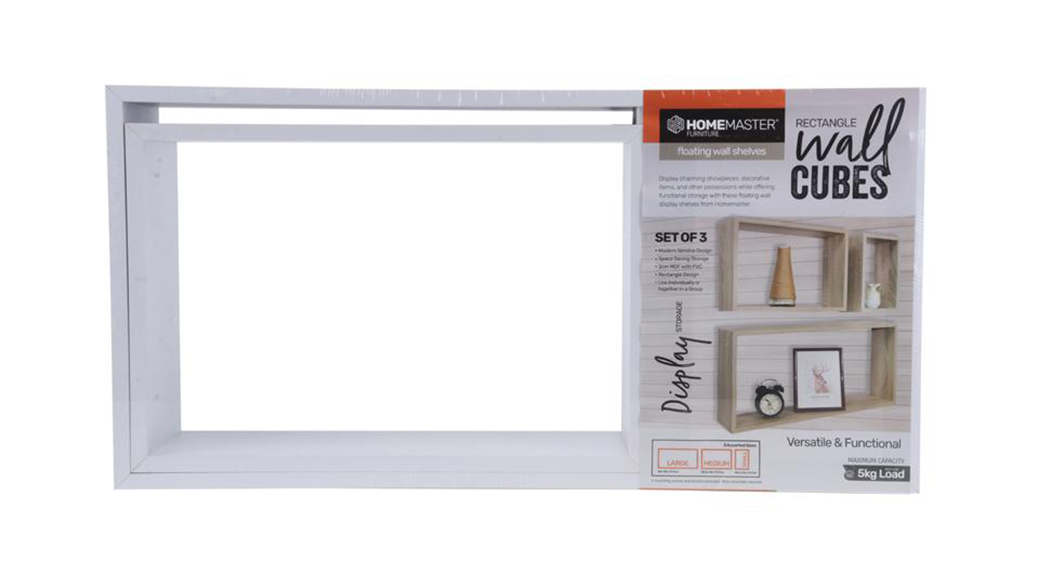 3Pce Floating Rectangle Shelves White - Small 16.5 x 26 x 11.7Cm/Medium ...