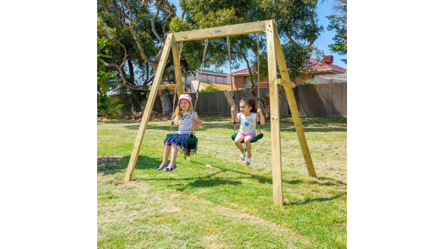 Green Spider "Motueka" Wooden Frame Double Swing Set | Harvey Norman ...