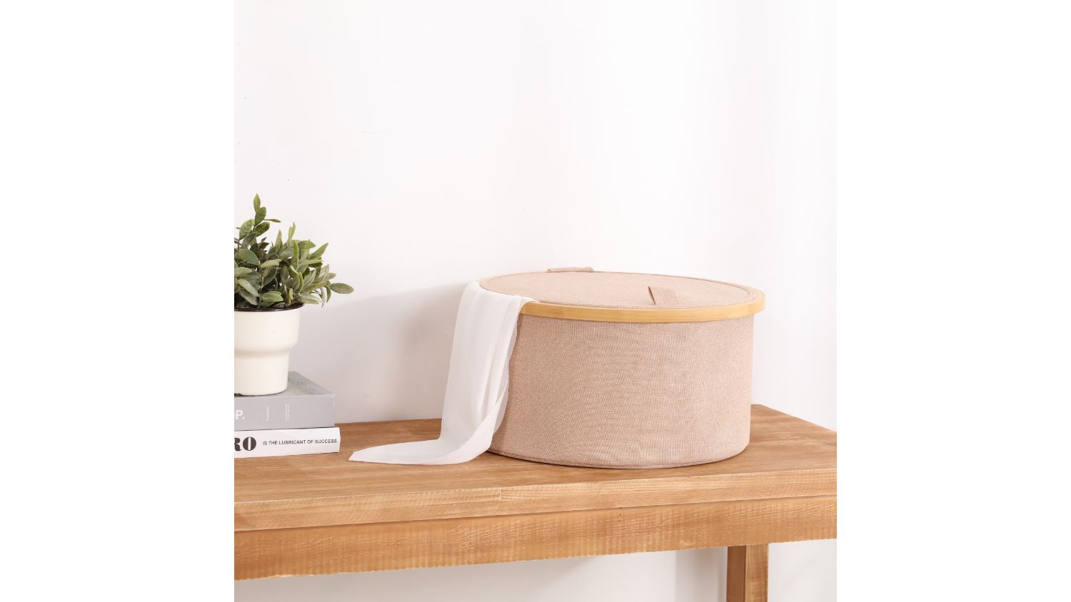 Sherwood Linen & Bamboo Round Low-Profile Laundry Hamper with Cover ...