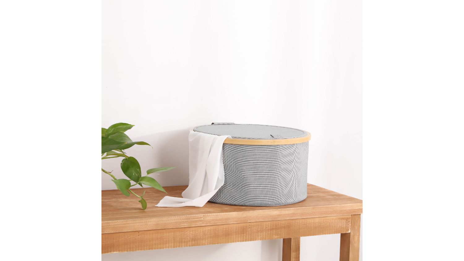 Sherwood Linen & Bamboo Round Low Profile Laundry Hamper with Cover ...