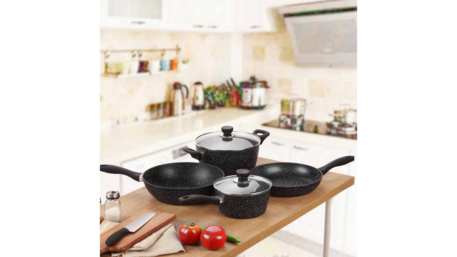 Gourmet Kitchen Marble Non-Stick Stone Coated Cookware Set 6pcs ...