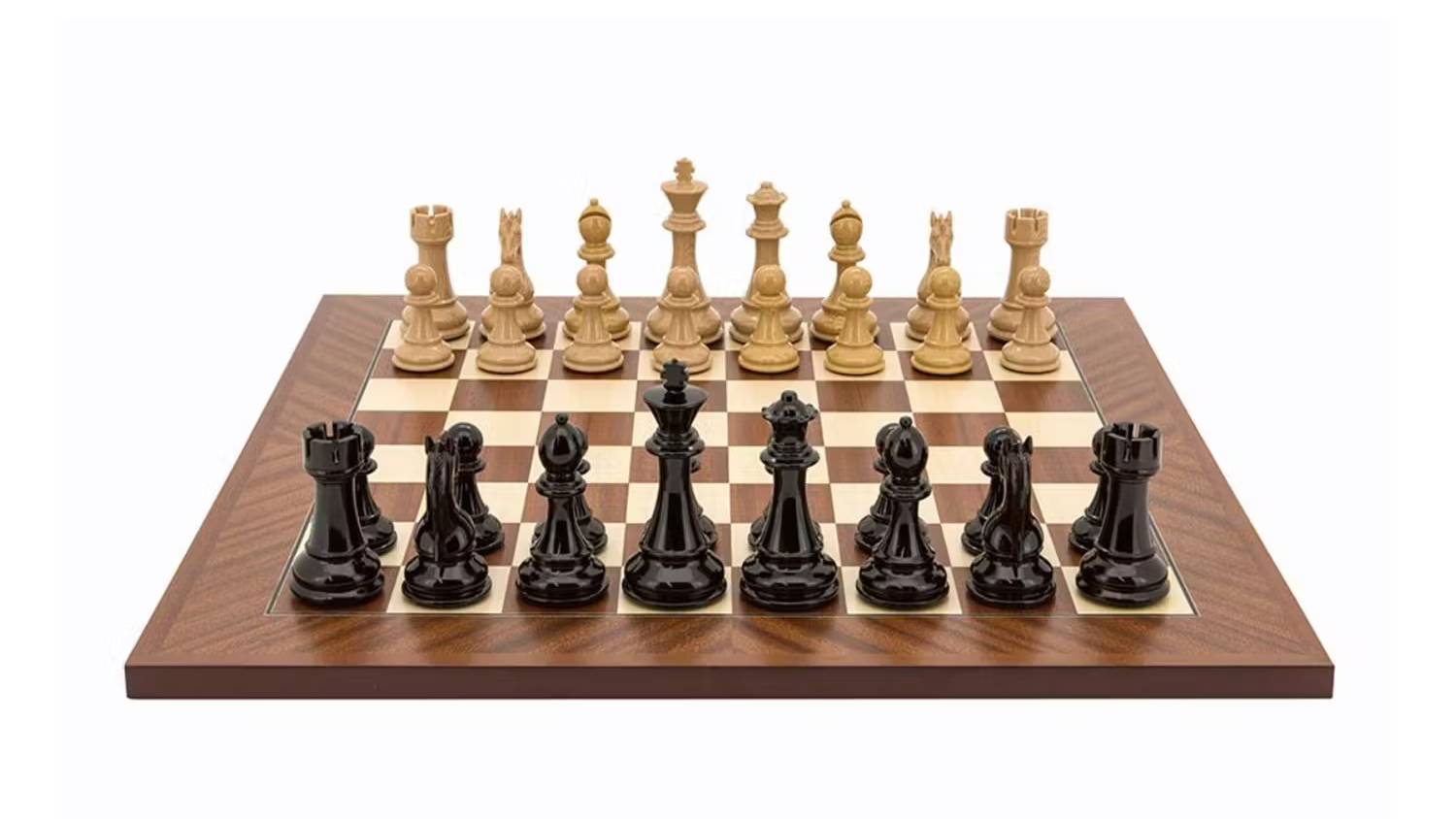 Dal Rossi 19.6" Weighted Chess Set - Dark Red/Black Ebony Wood Finish ...