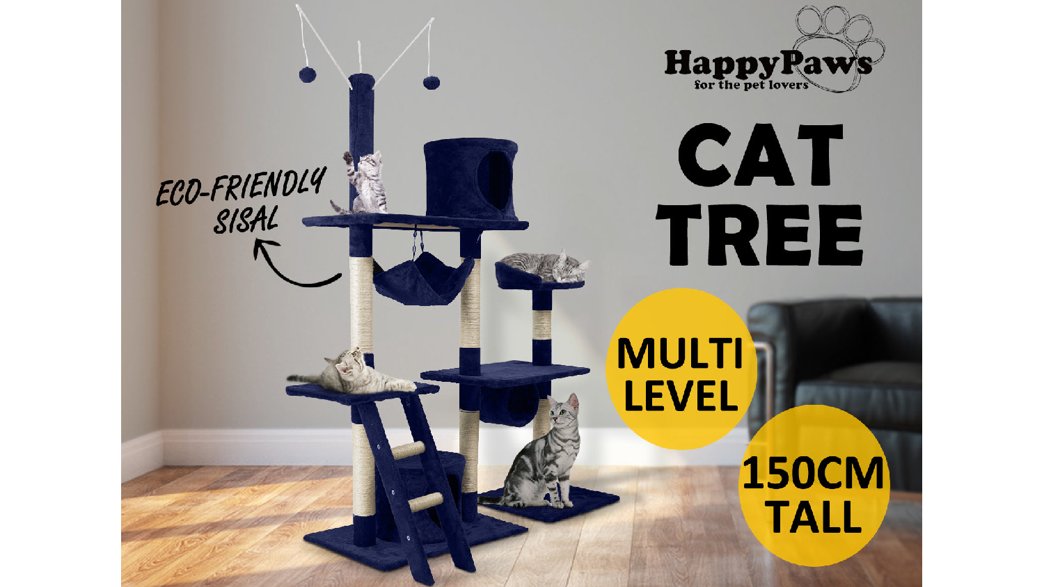 TSB Living Cat Tree with Hides & Nests 150cm - Blue | Harvey Norman New ...