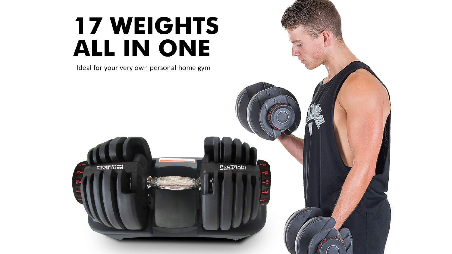 PROTRAIN Adjustable Dumbbell 5-40kg - Black | Harvey Norman New Zealand