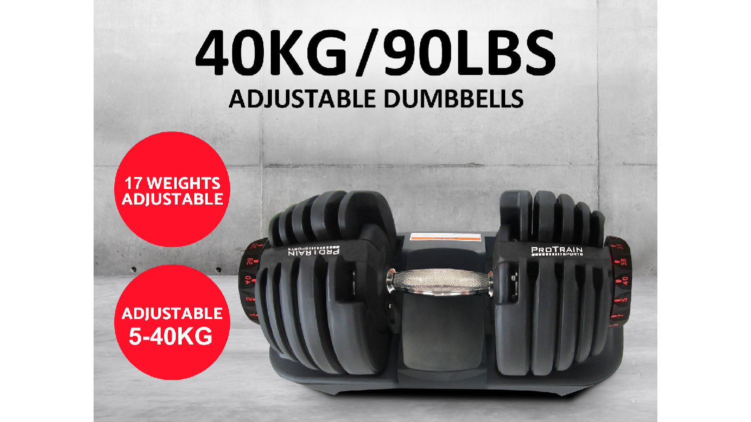 PROTRAIN Adjustable Dumbbell 5-40kg - Black | Harvey Norman New Zealand
