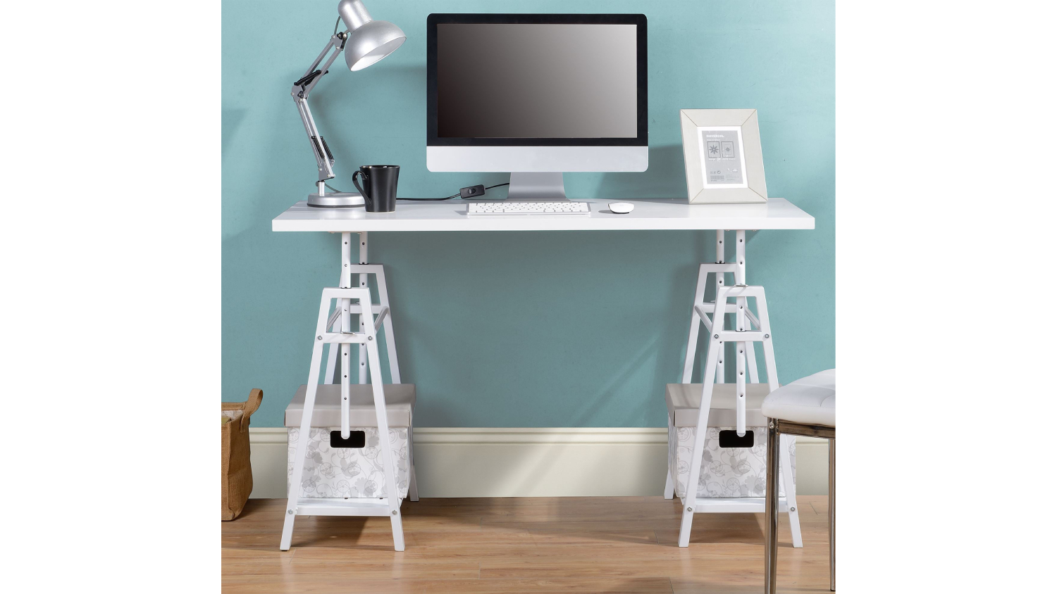 TSB Living Adjustable Metal Frame Desk - White | Harvey Norman New Zealand