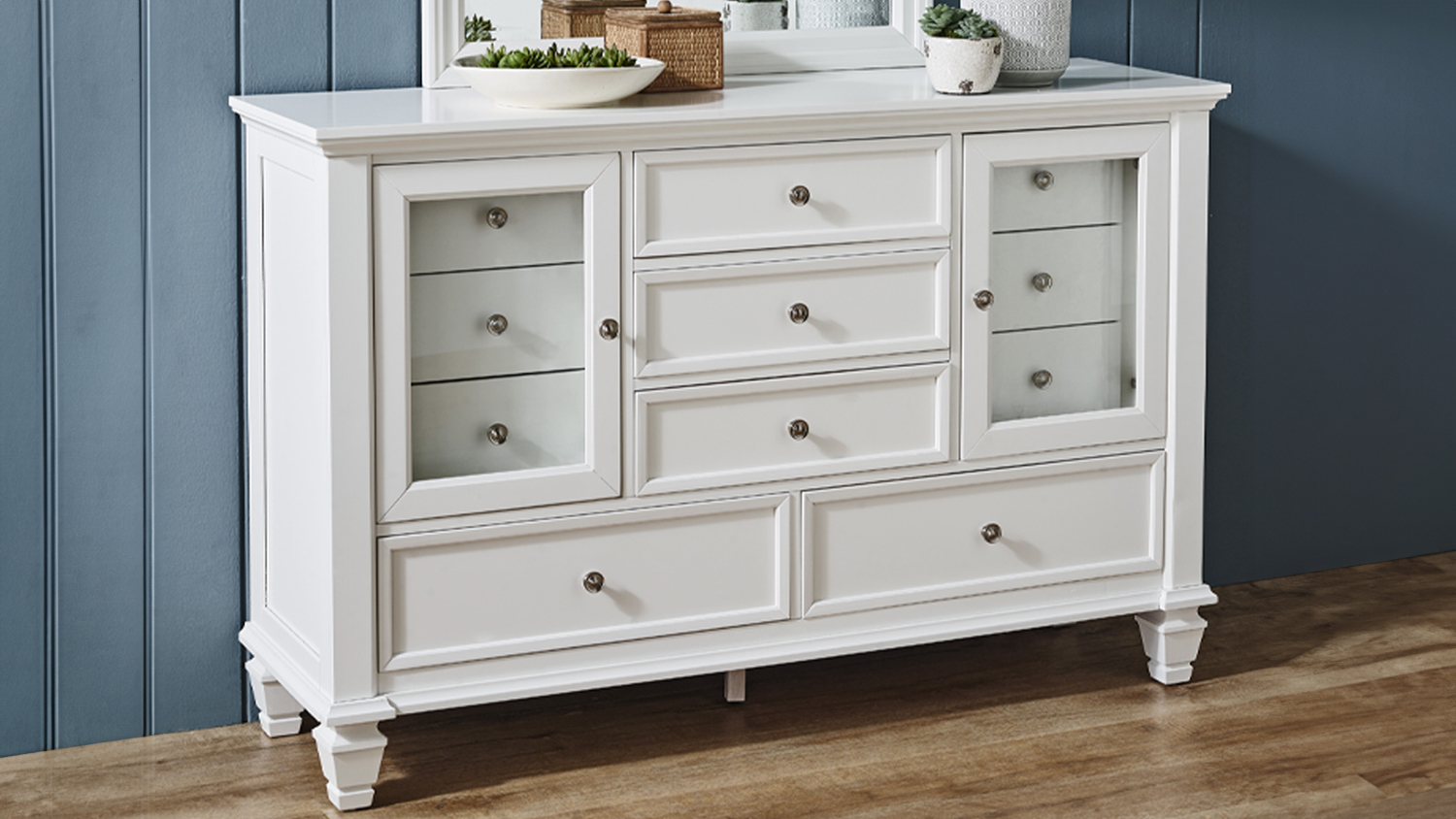 Southampton 11 Drawer Dresser with Glass Doors Harvey Norman New Zealand