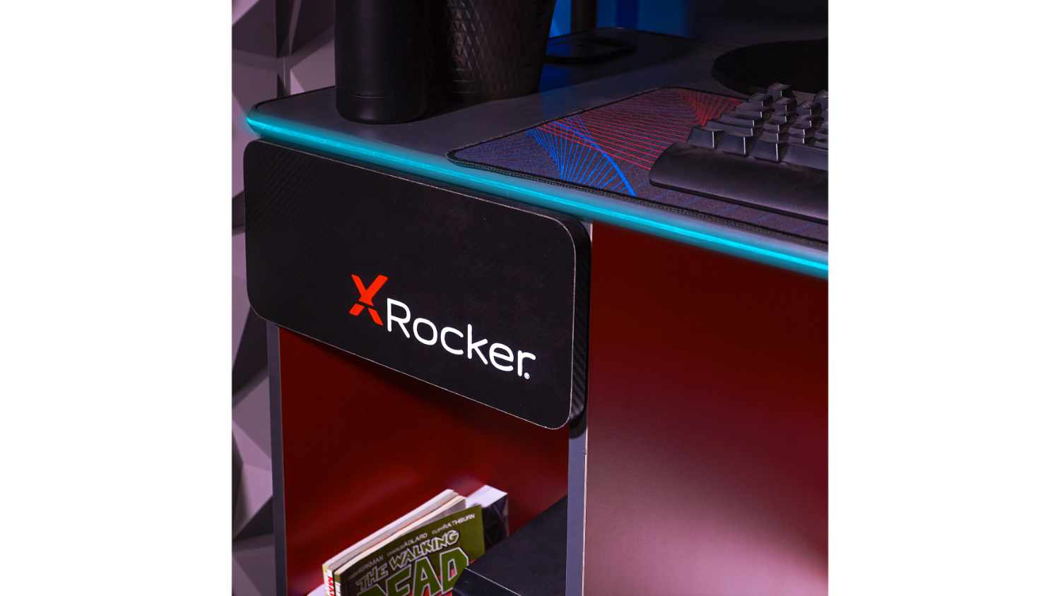 X Rocker Carbon-Tek Gaming Desk with LED Lighting, Wireless Charging ...