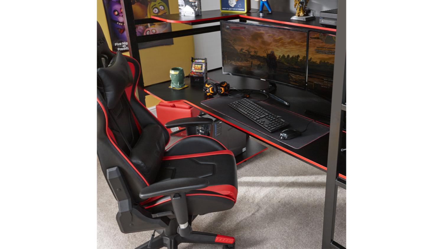 X Rocker BattleBunk Elevated Gaming Bed Frame with Desk, Shelf Cubby ...