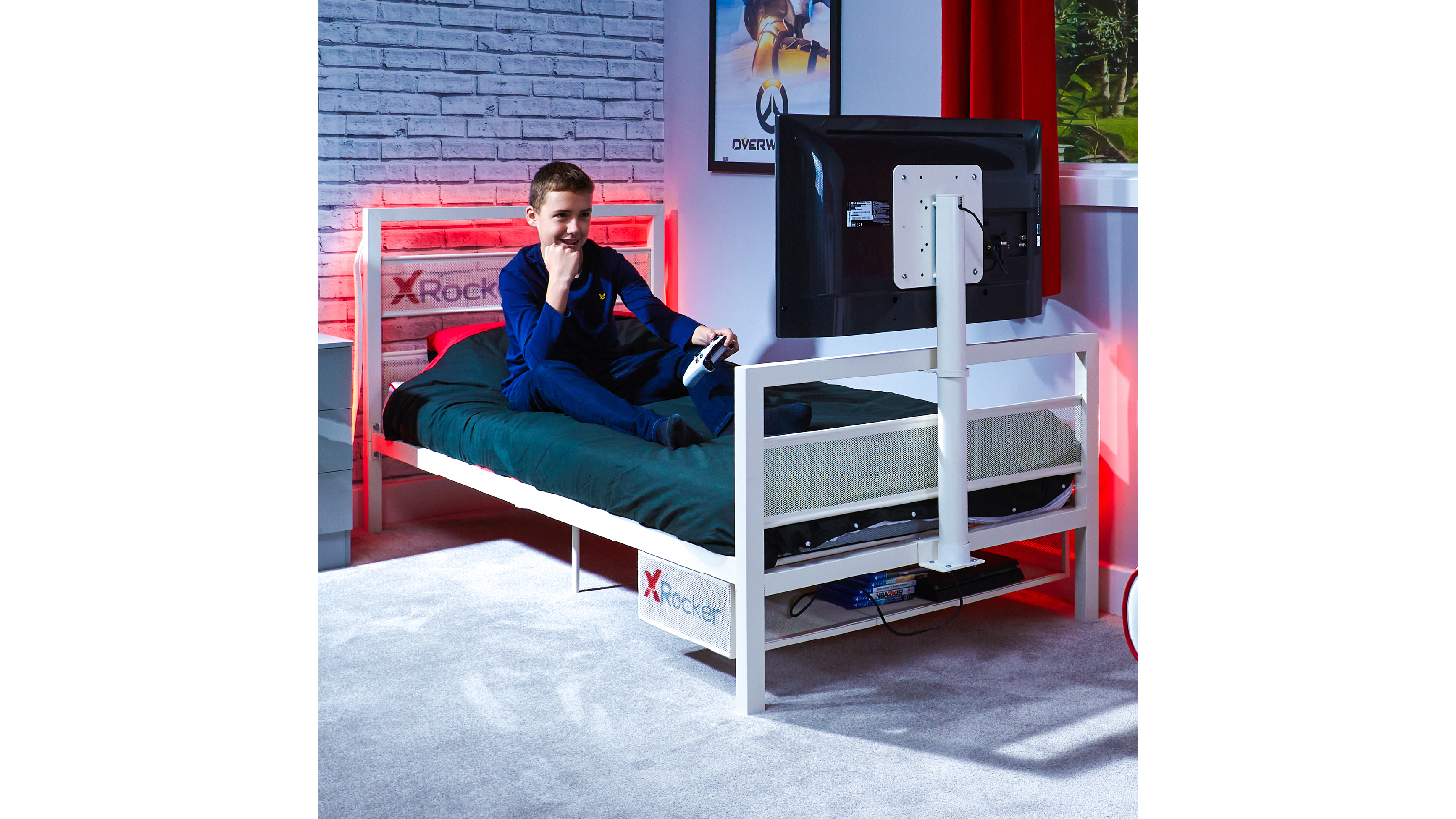 X Rocker Basecamp Gaming Bed Frame with TV Mount, Storage Single ...