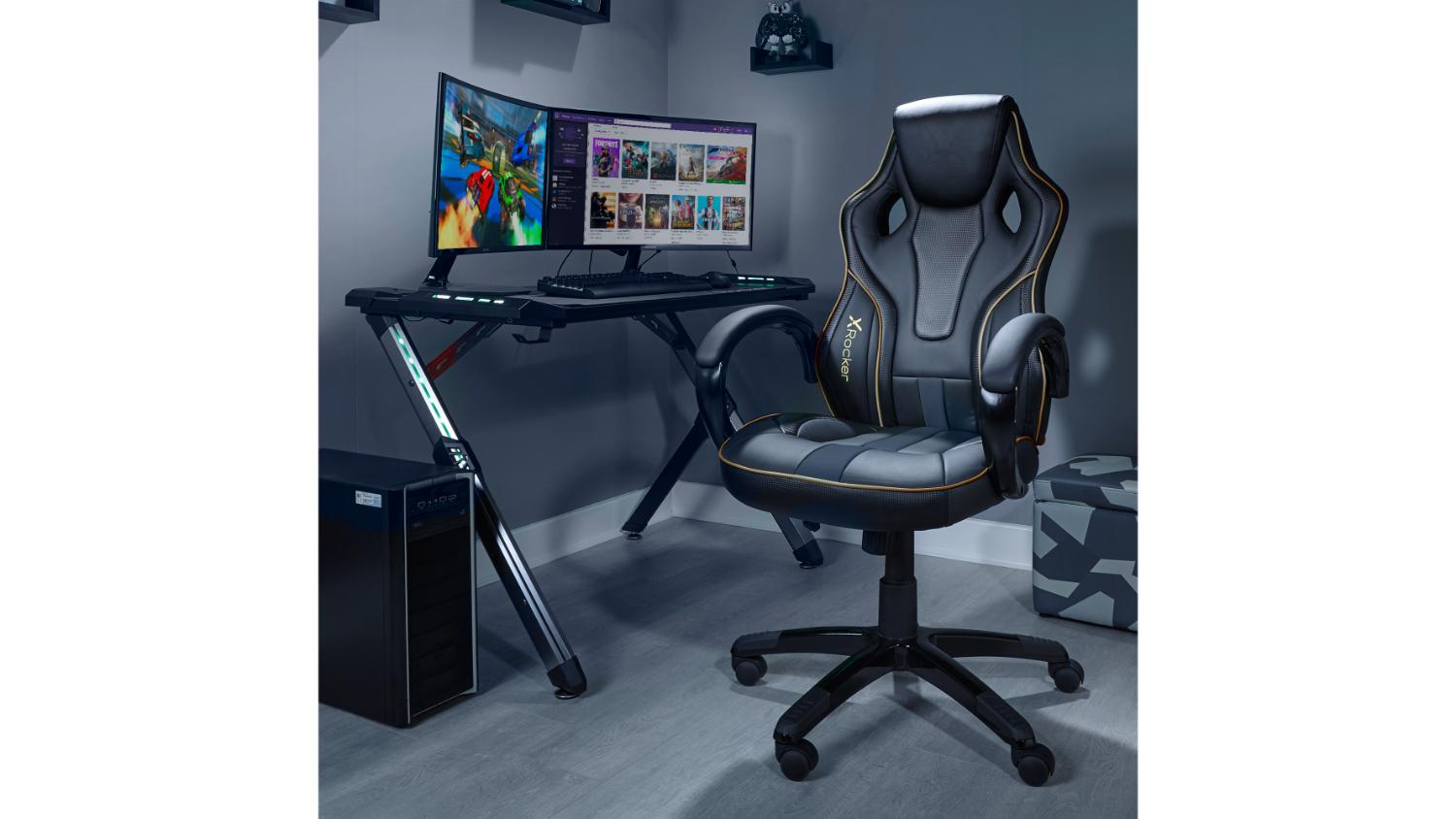 X Rocker Maverick Ergonomic Office Gaming Chair - Black/Gold | Harvey ...