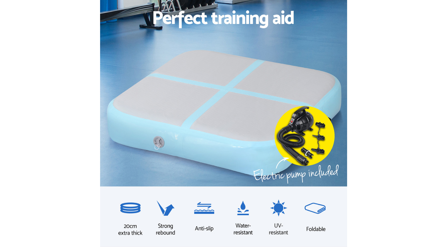Everfit Inflatable Square Air Track Mat 1m x 1m with Electric Air Pump ...