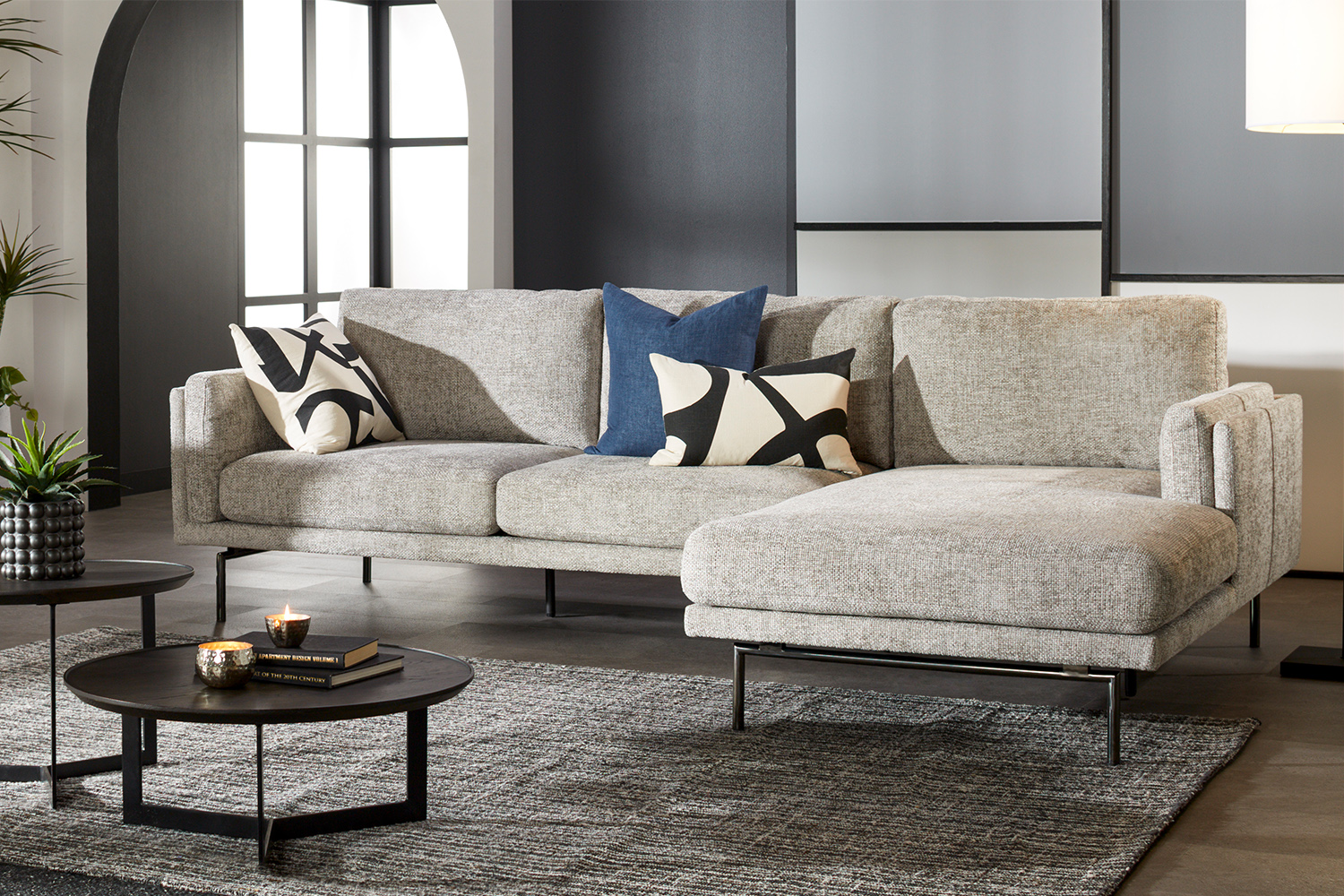 Watson 3 Seater Fabric Lounge Suite with Chaise - Slate | Harvey Norman ...