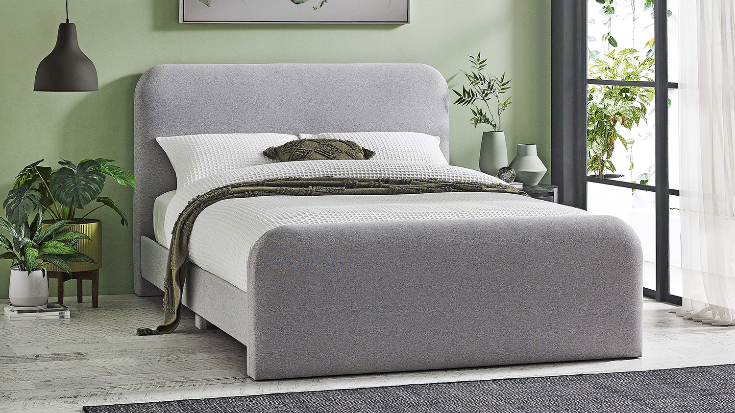 Barney Queen Upholstered Bed Frame - Pebble Grey | Harvey Norman New Zealand