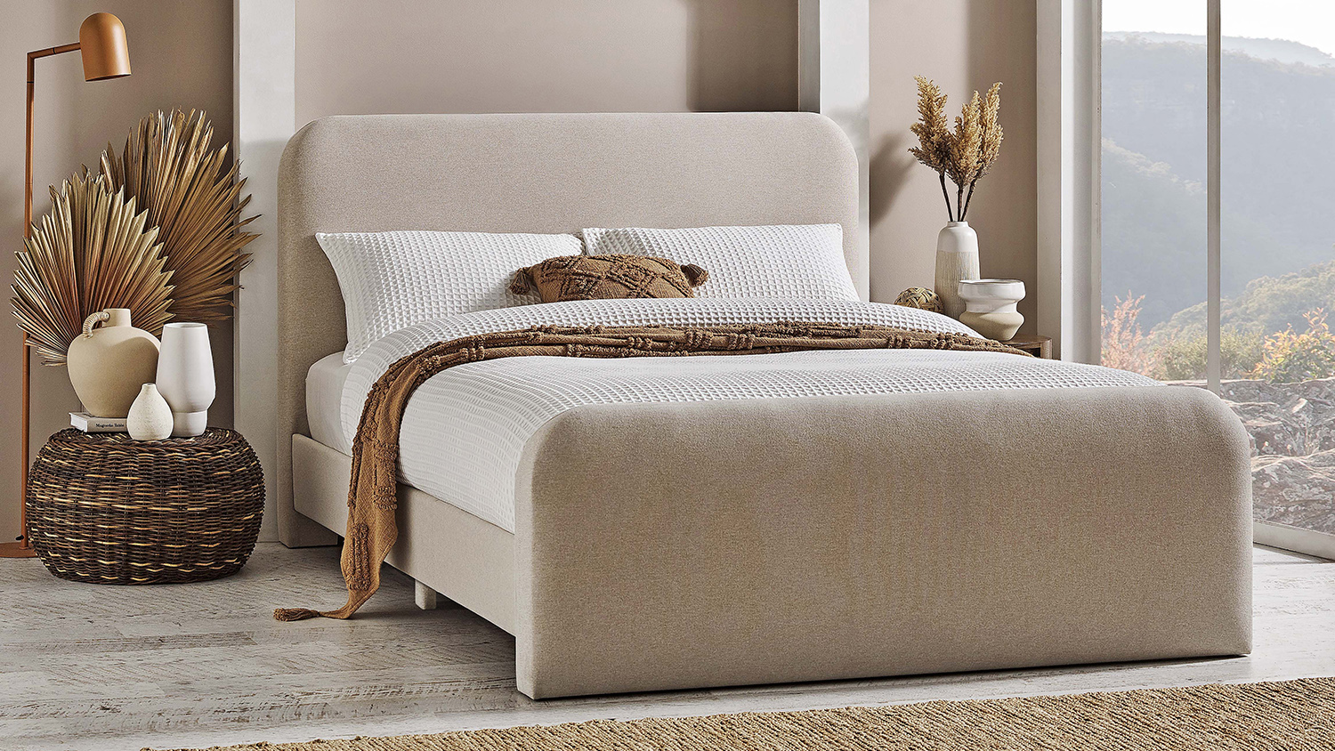 Barney Queen Upholstered Bed Frame - Stone | Harvey Norman New Zealand